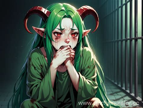 Despairing Teenage Tiefling Slave In Prison Cell Ai Art Generator