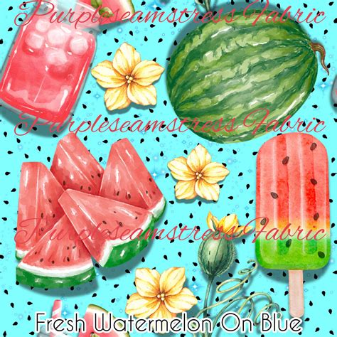 Fresh Watermelon On Blue Fabric Purpleseamstress Fabric