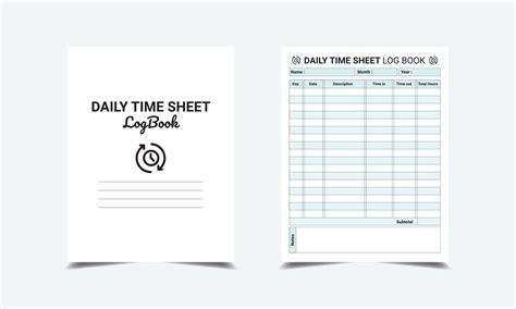 Daily Time Sheet Logbook Planner Template Design For Low Content Kdp Interior Vector
