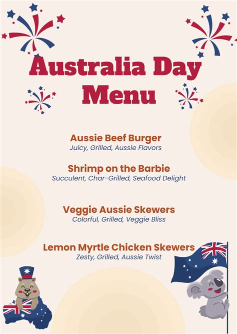 Free Australia Day Menu Template To Edit Online