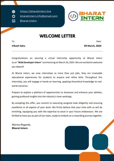 Vikash Sahu On Linkedin Internship Offer From Bharat Intern For Web Developer Intern