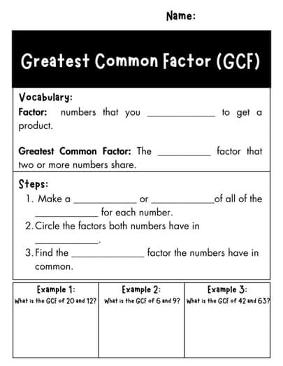 Greatest Common Factor Gcf Guided Notes And Practice Problems Tpt