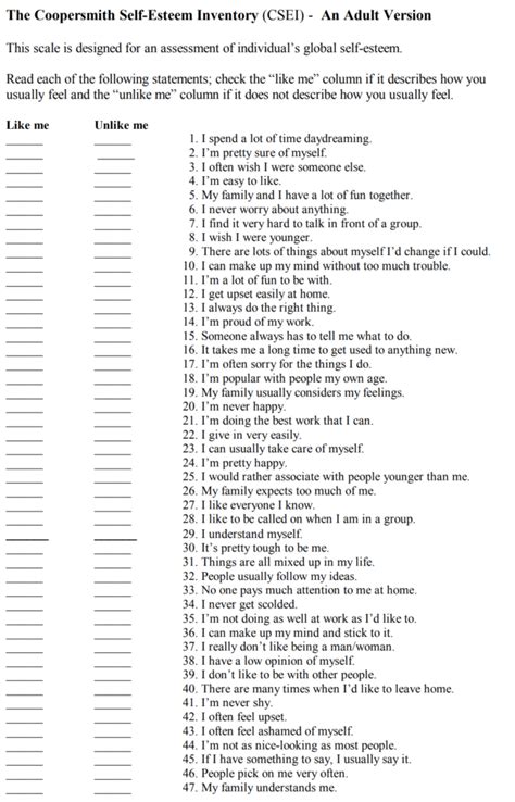 Coopersmiths Self Esteem Inventory A Modern Take Self Esteem Generator