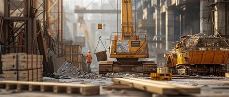 Cranes Lifting Timber With Workers Signaling Operations Premium Ai