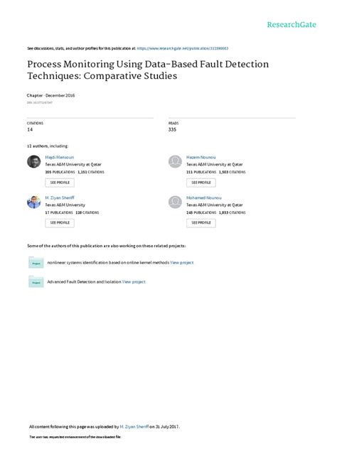 Process Monitoring Using Data Based Fault Detectio Pdf Pdf Principal Component Analysis