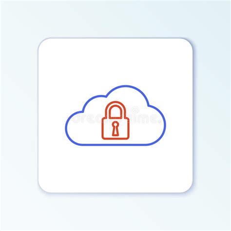 Line Cloud Computing Lock Icon Isolated On White Background Security