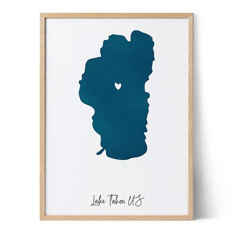 Lake Tahoe Us Map Art Positive Print