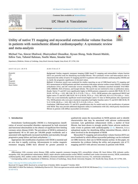 Pdf Utility Of Native T1 Mapping And Myocardial Extracellular Volume Fraction In Patients With