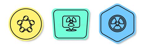 Set Line Molecule Radioactive In Location And Colored Shapes Stock Vector Illustration Of