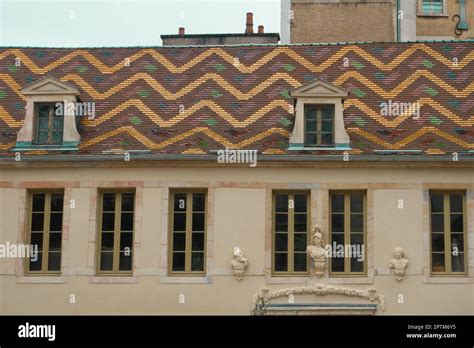 Patterned Polychrome Glazed Roof Tiles On Classical Building Dijon