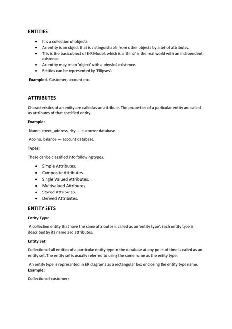 dbms lecture notes 05 entities it is a collection of objects an