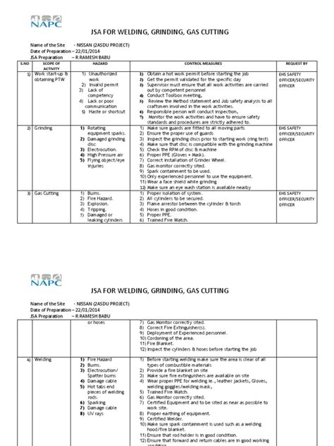 Jsa For Welding Grinding Gas Cutting Pdf Welding Construction