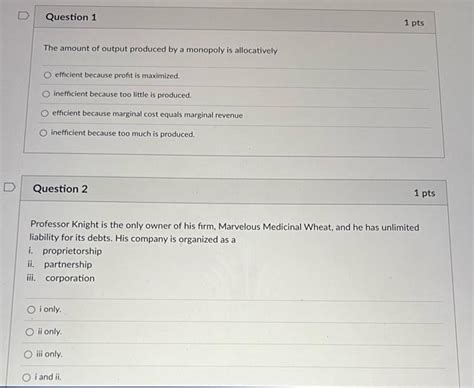 solved d question 1 1 pts the amount of output produced by a