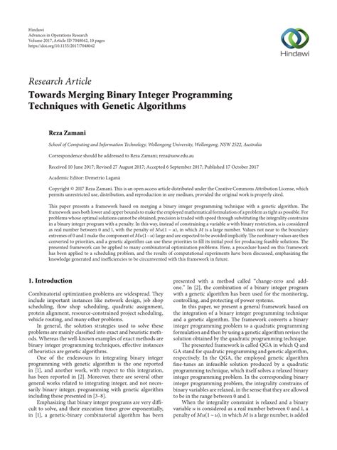 Pdf Towards Merging Binary Integer Programming Techniques With