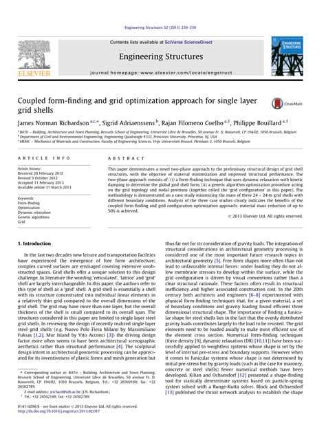 Pdf Coupled Form Finding And Grid Optimization Approach For Single