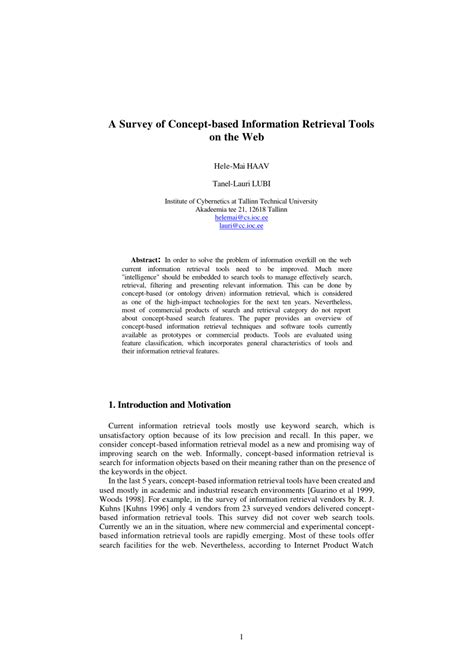 Pdf L A Survey Of Concept Based Information Retrieval Tools On The Web
