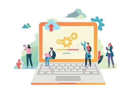 System Updates With People Updating Operation In Computing And Installation Programs System