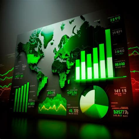 Premium Ai Image 3d Graphs With Columns And Pie Chart With The World Map In Green Generative Ai