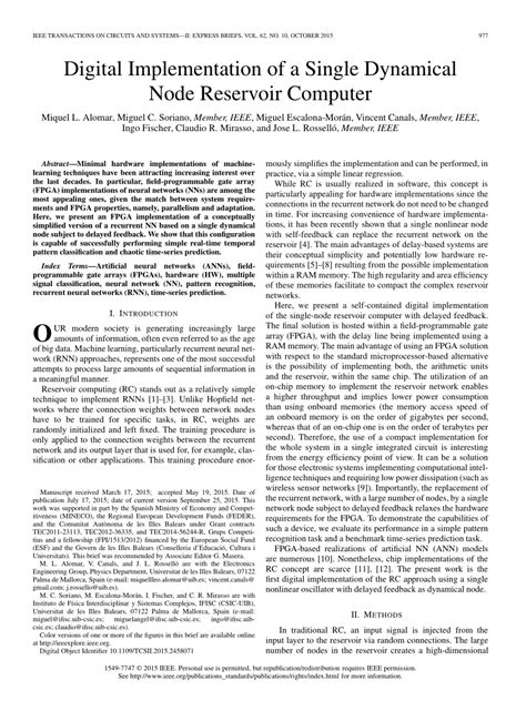 Pdf Digital Implementation Of A Single Dynamical Node Reservoir Computer
