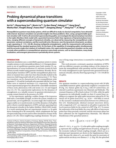 Pdf Probing Dynamical Phase Transitions With A Superconducting Quantum Simulator