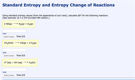 Solved Standard Entropy And Entropy Change Of Reactions Chegg