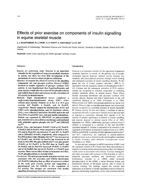 Pdf Effects Of Prior Exercise On Components Of Insulin Signalling In