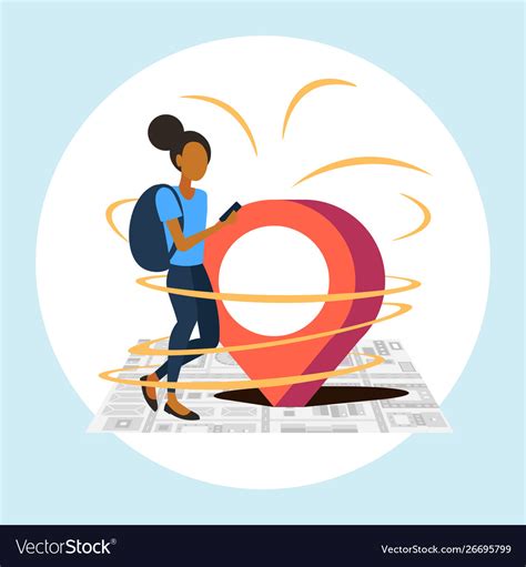 Woman Using Mobile Navigation App With Location Vector Image