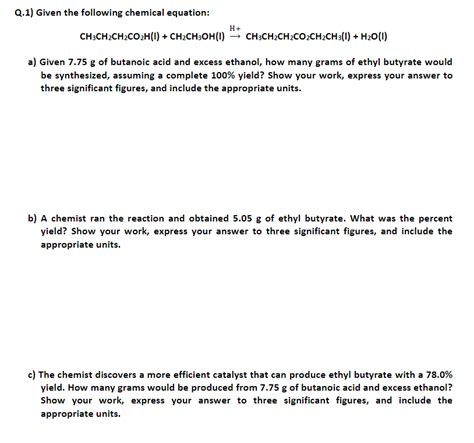 Solved Q.1) Given the following chemical equation: H+ a) | Chegg.com
