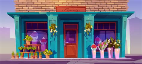 Flower Shop Facade Traditional City Store Front Vector Image