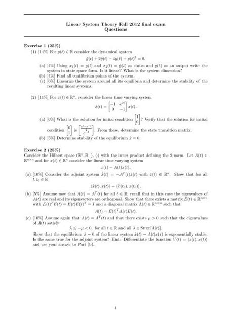 Linear System Theory Fall Final Exam Questions