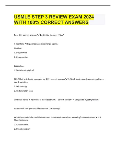 USMLE STEP 3 REVIEW EXAM 2024 WITH 100 CORRECT ANSWERS USMLE STEP 3 Stuvia US