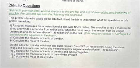 Solved Pre Lab Questions Handwrite Your Complete Worked Chegg