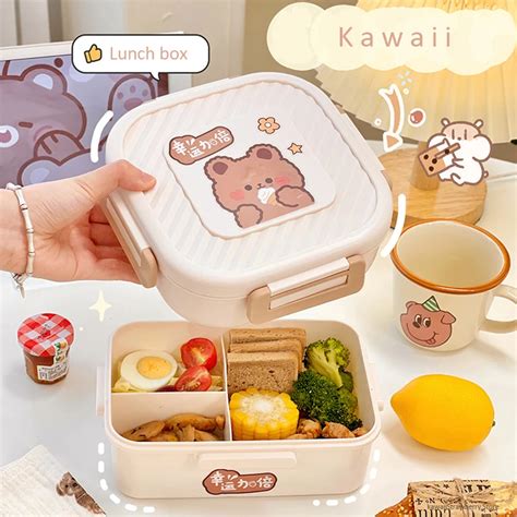 여성용 귀여운 곰 도시락 상자 1200 1300 1500ml 휴대용 수납함 피크닉 음식 용기 누출 방지 도시락 상자 선물
