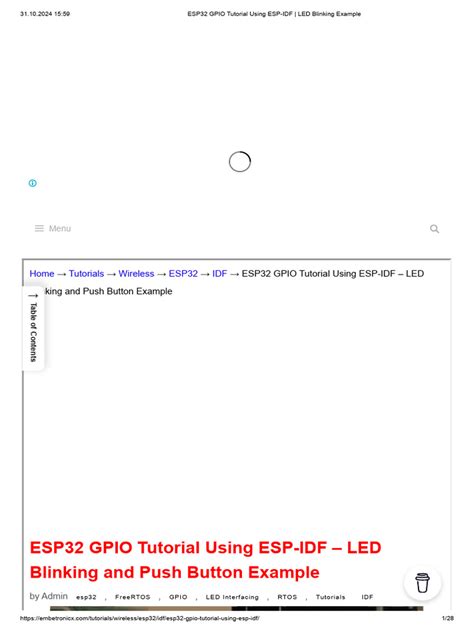 Esp32 Gpio Tutorial Using Esp Idf Led Blinking Example Pdf