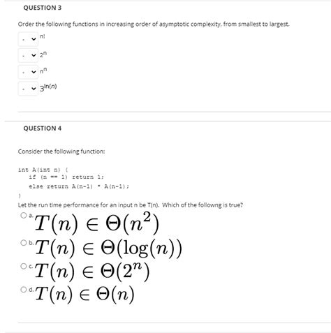 Solved Question 3 Order The Following Functions In