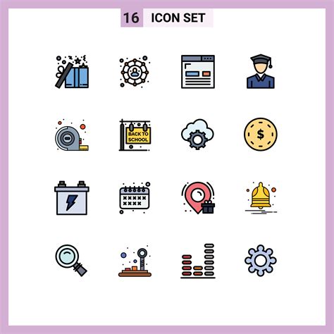 Mobile Interface Flat Color Filled Line Set Of 16 Pictograms Of Tape Graduation Coding Education