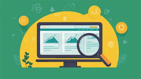 computer screen with magnifying glass and data analysis graphics stock
