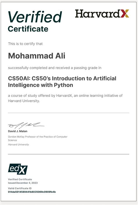 Earned Edx Certificate For Ai With Python Mohammad Ali Posted On The