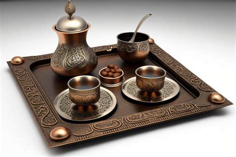 Premium AI Image | Turkish coffee set with glass cups and metal or ...