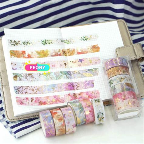 Peony สติ๊กเกอร์เทปฟอยล์สีทองลายดอกไม้สําหรับตกแต่งสมุดภาพ 6 ม้วน Peony Th Thaipick