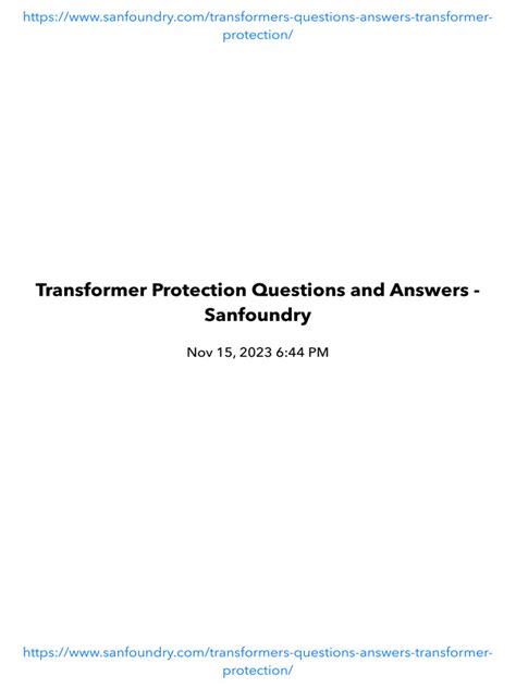 Transformer Protection Questions And Answers Sanfoundry Pdf Transformer Protection Questions And Answers Sanfoundry Pdf