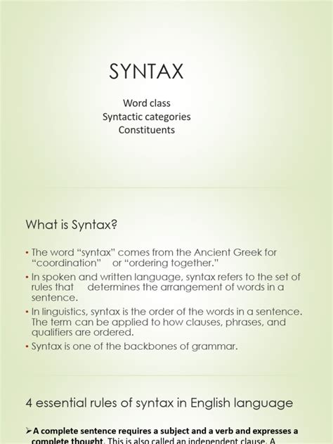 syntax word class pdf