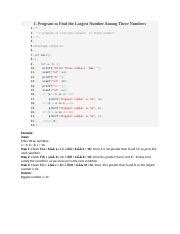 C Program To Find The Largest Number Among Three Numbers Course Hero