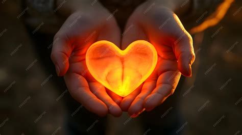 Soft Glowing Heart In Caring Handsconveying Compassion And Emotional