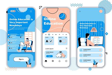 Online Education Concept Onboarding Screens For Mobile App Templates Video Courses E Learning