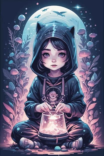 Premium Vector Cute Witch In Magic Style With Cat In A Forestcute Witch In Magic Style With