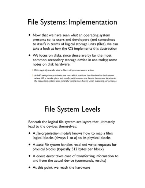 File Systems Implementation OS Abstraction Disk Storage