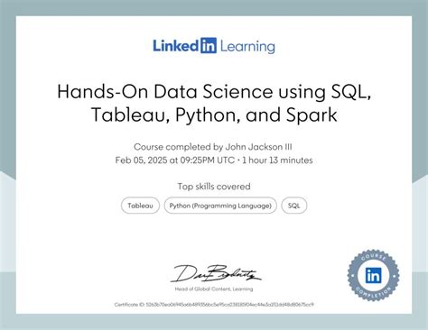 Just Finished The Course “hands On Data Science Using Sql Tableau