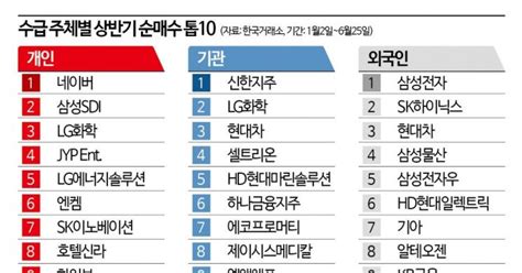 ‘상반기 성적표 개인 나홀로 마이너스이차전지·엔터 부진 발목