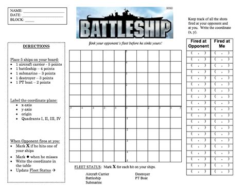 Coordinate Graphing Battleship Mrs Findlays Math Page